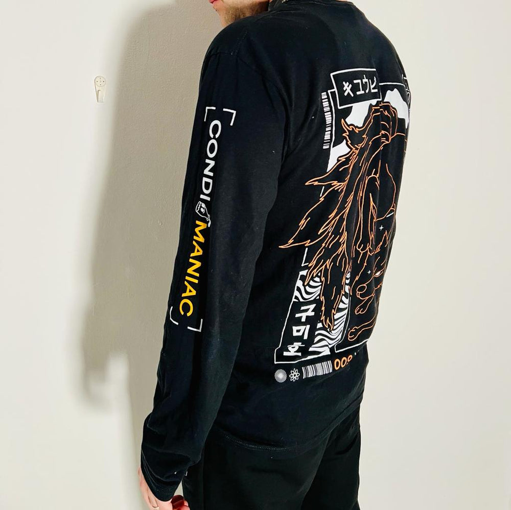 Kyubi Graphic Black Longsleeve with oversized back print & sleeve prin