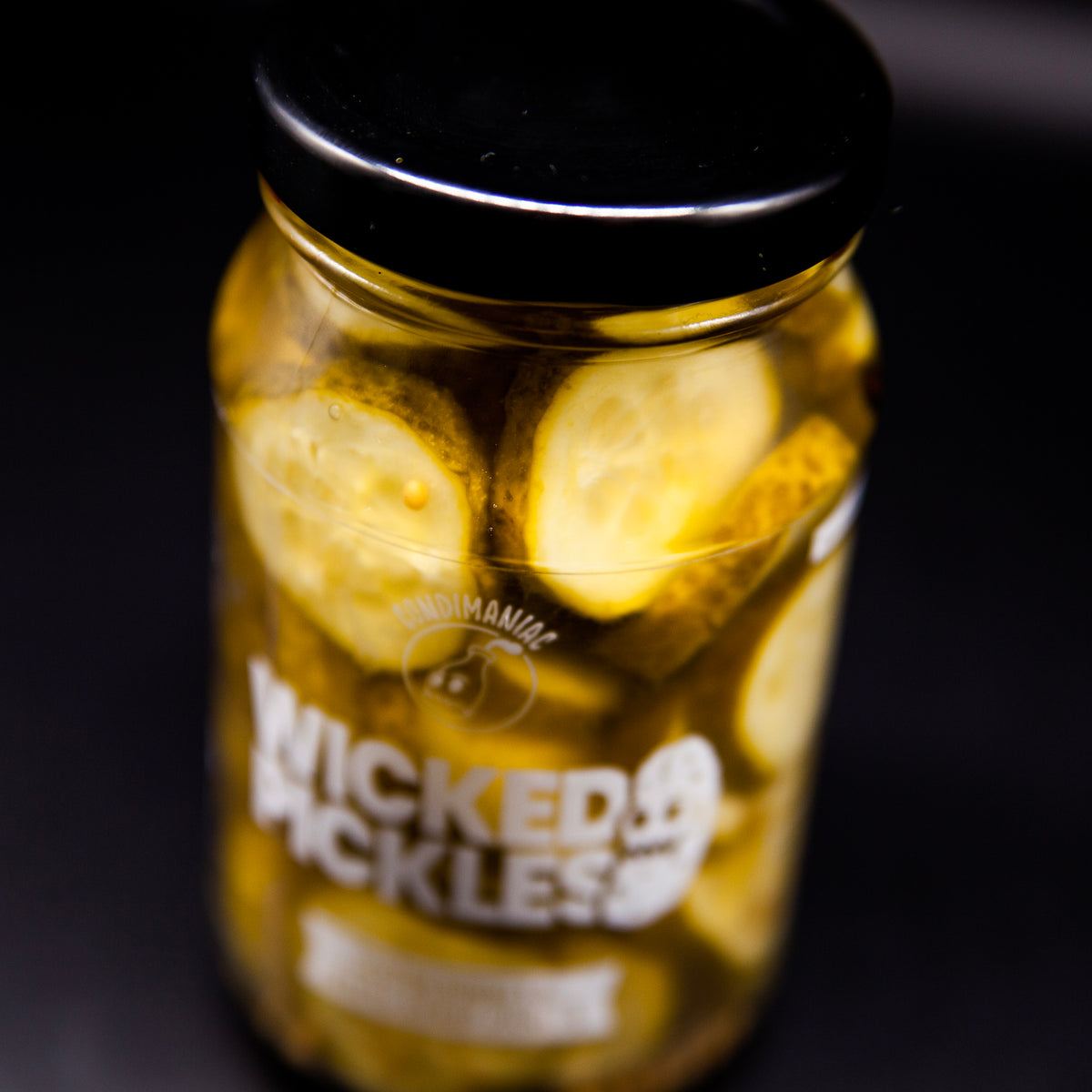 Condimaniac's Wicked Pickles - Maple Syrup & Scotch Bonnet Gherkin Glass